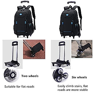 Yookeyo Rolling Backpack for Boys Elementary School Bag with Wheels Travel Trolley Bag 2 wheels & 6 wheels, Black