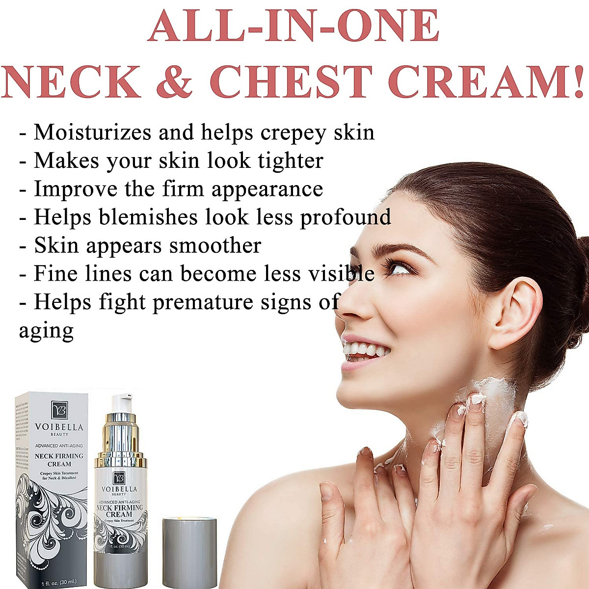 Neck Firming Cream for Sagging, Crepey Skin, Chest Wrinkles. Anti-Aging Moisturizing Lotion Helps Crepe Eraser, Turkey Neck Tightener & Decolletage Tightening. Aids Decollete, Double Chin, Face