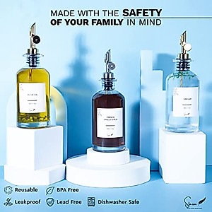 Apothecary Olive Oil Dispenser Bottle For Kitchen - Free Spout, 40 labels & Funnel - Coffee Syrup Dispenser Bottle, Glass Cooking Oil And Vinegar Dispenser Set Container, Pitcher, Cruet, Silver