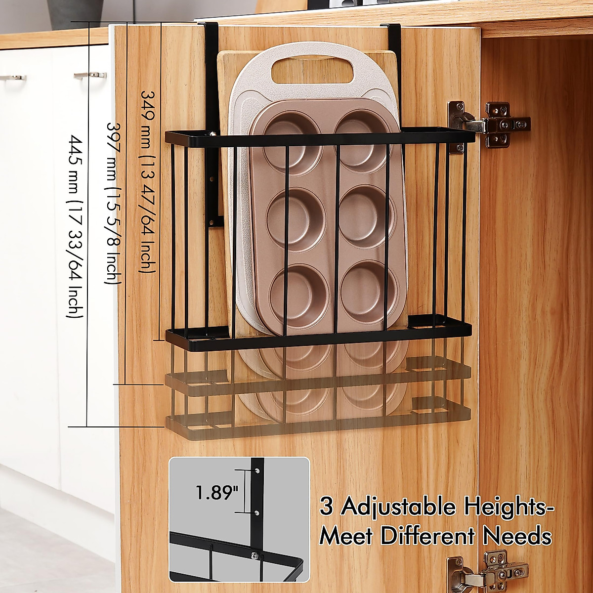 KES Cabinet Door Organizer with Towel Bar, Kitchen Cabinet Organizer with Towel Holder Cutting Board Organizer for Kitchen, Over The Cabinet Door Organize with Towel Rack Matte Black, KUR520-BK