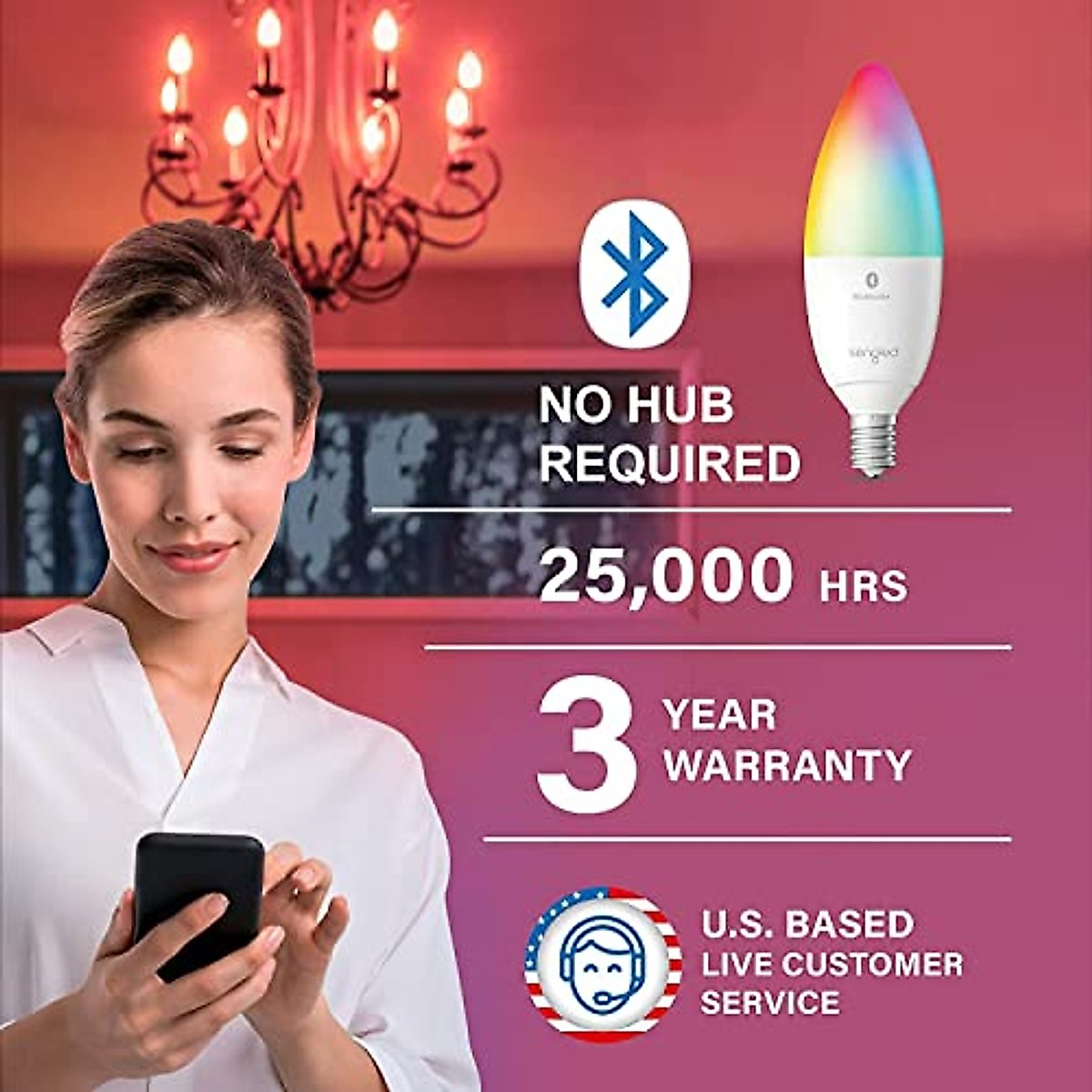 Sengled Alexa Light Bulb, Candelabra Light Bulbs Color Changing, Candelabra LED Light Bulbs 450 LM 45W Equivalent RGBW, E12 LED Bulb, Smart Bulbs That Work with Alexa Only, No Hub Request, 2 Pack