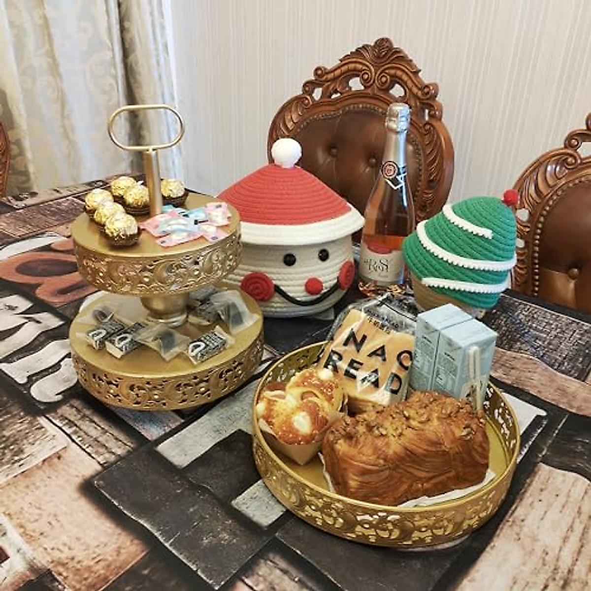 Double-Sided Gold 3 Tiered Decorative Tray, Serving Tray, Cake Stand, Farmhouse Decor, Party Decorations for Celebration, Holiday, Gift