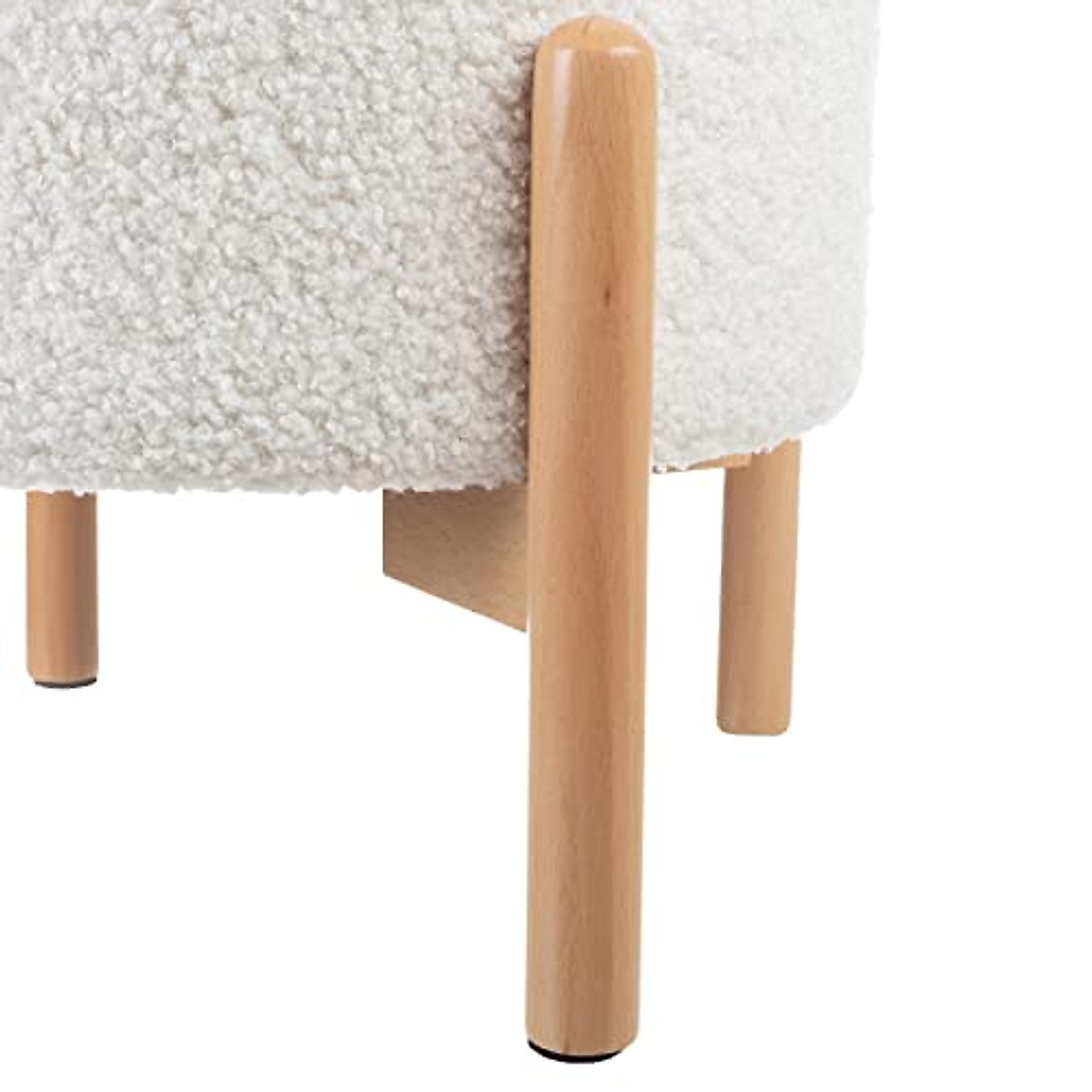 Lavish Home Storage Ottoman - Round Sherpa Footrest or Storage Organizer with Removable Top for Living Room, Dorm, or Apartment (White)