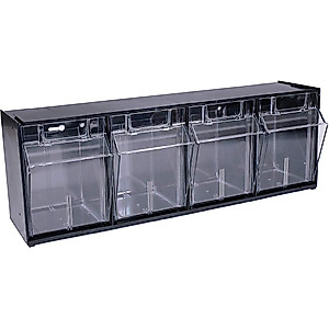 deflecto Tilt Bin Interlocking Multi-Bin Storage Organizer, 4 Sections, 23.63" X 6.63" X 8.13", Black/Clear