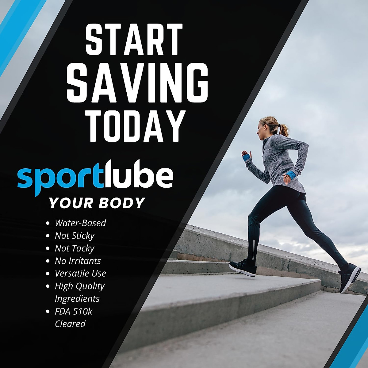 Sportlube Double Play Premium Water-Based Personal Lubricant 8oz Tube - Intimate Sex Lube for Men, Women, & Couples - Natural Feel, Silky Smooth, Non-Staining