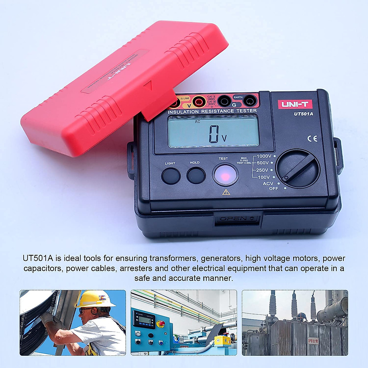 UNI-T 1000V Insulation Resistance Tester Megohmmeter Ground Resistance Tester Meter with LCD Display, Backlight (UT501A)