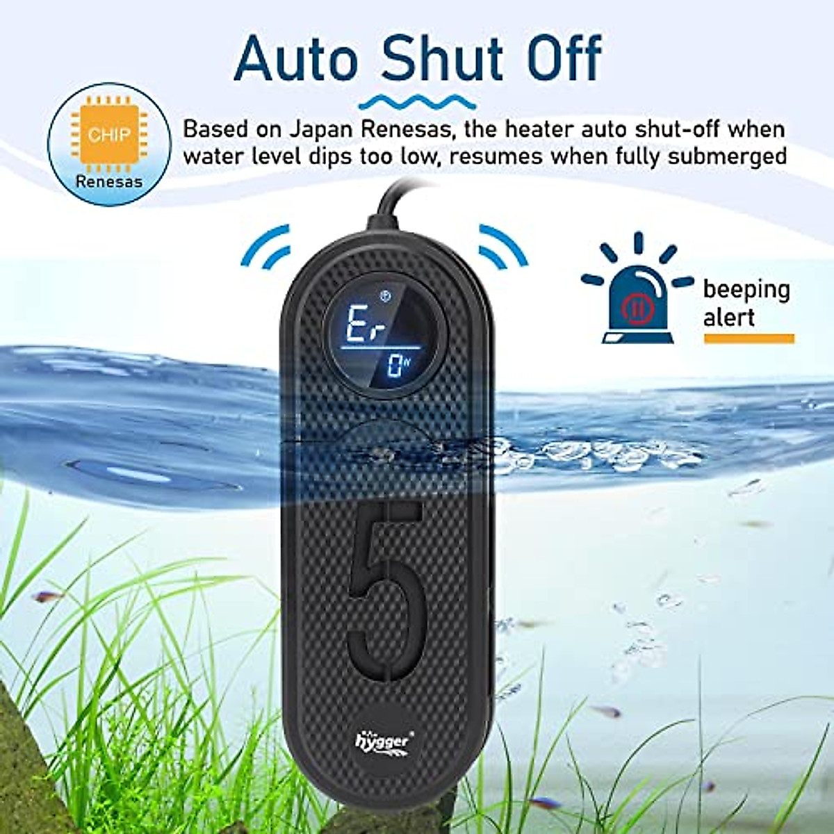 hygger Updated Energy Saving Titanium Aquarium Heater Digital Submersible 500W Tank Heater for 60-120 Gallon Auto Shut Off Overheat Protection