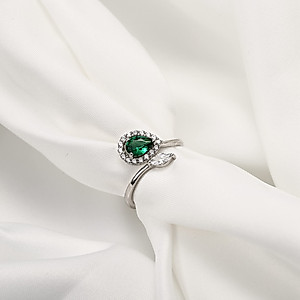 MUSECLOUD 925 Sterling Silver Birthstone Rings for Mothers Teardrop CZ Engagement Rings Adjustable Cubic Zirconia Thumb Open Rings for Women (Silver-May)