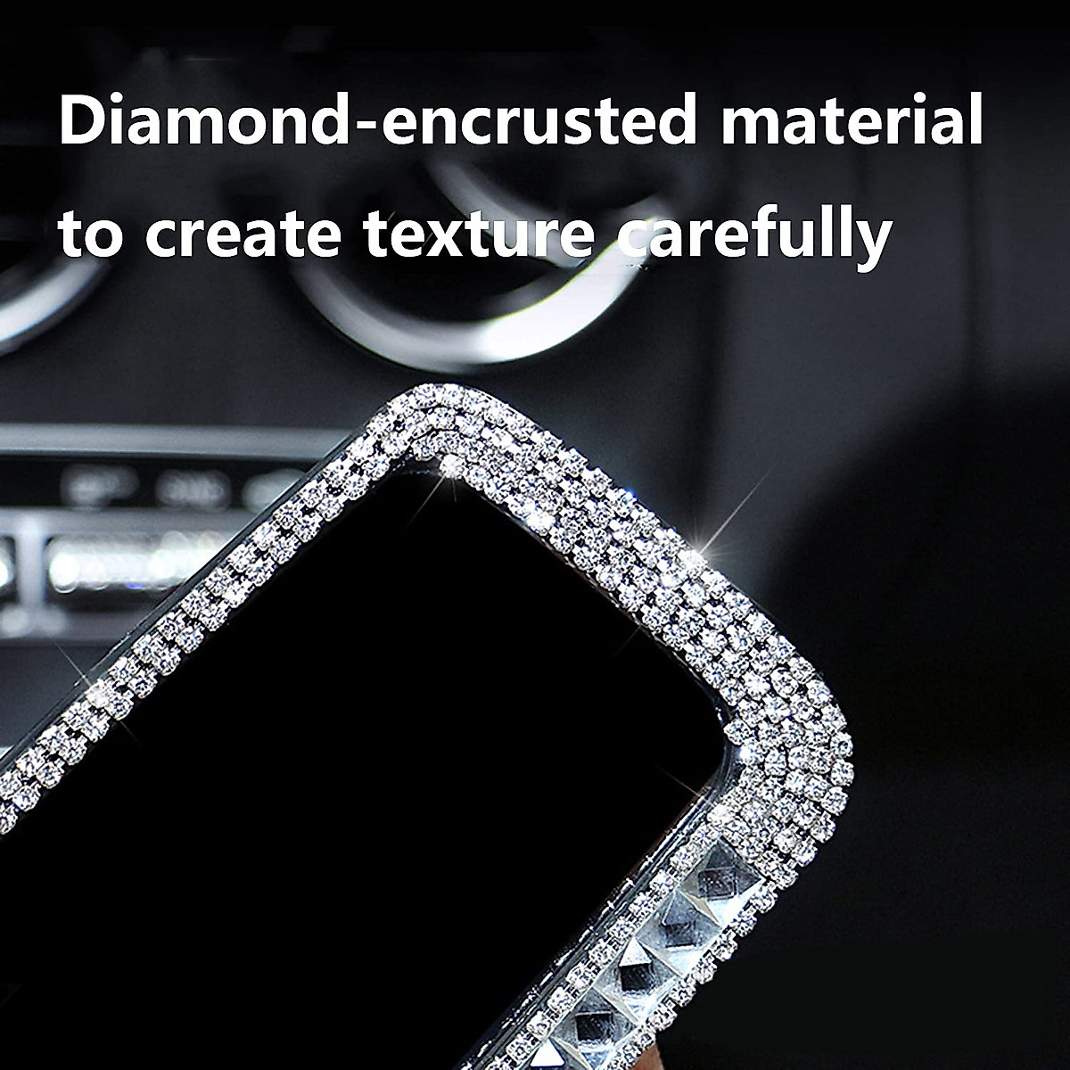 Bling Rhinestone Car Rear View Mirror, Car Rear View Mirror with Crystal Diamonds Bling Rhinestones Car Rear View Mirror for Women,Car Interior Trim. (Sliver)