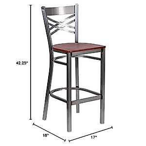 Flash Furniture 2 Pk. HERCULES Series Clear Coated ''X'' Back Metal Restaurant Barstool - Cherry Wood Seat