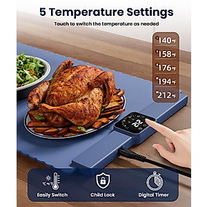 Relixcozy Food Warming Mat for Food, Electric Warming Tray with 5 Temp-Settings to Keep Food Warm at Party, Foldable Heating Pad for Food – Easy Storage, Silicone Food Warming Pad, Easy to Clean