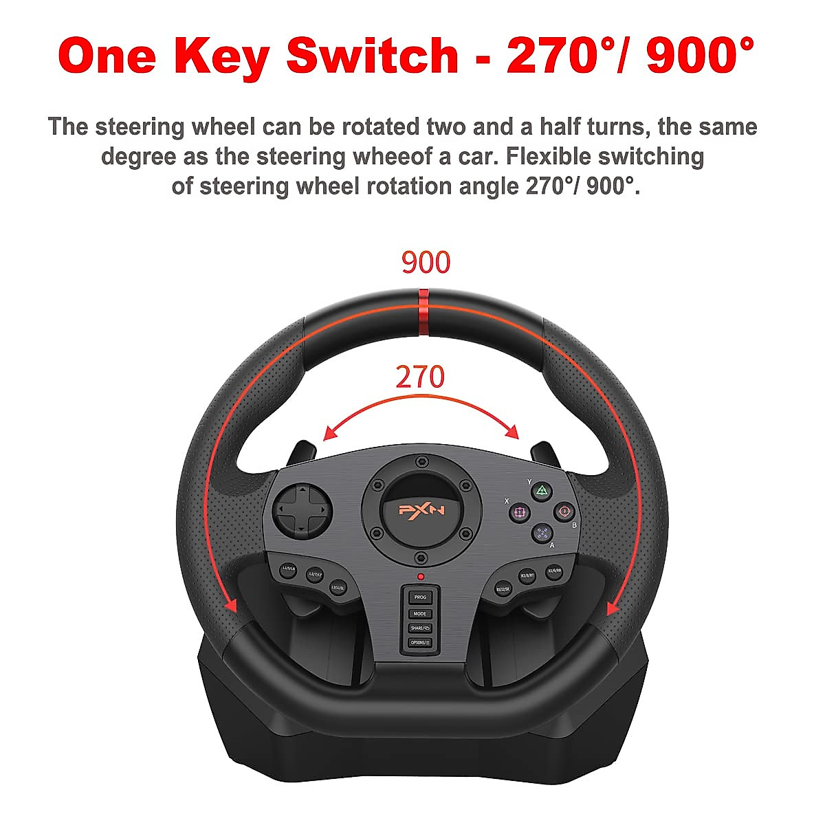 PXN V900 Gaming Steering Wheel - 270/900° PC Racing Wheel with Linear Pedals & Left and Right Dual Vibration for PS4, PC, Xbox One, Xbox Series X|S, Switch