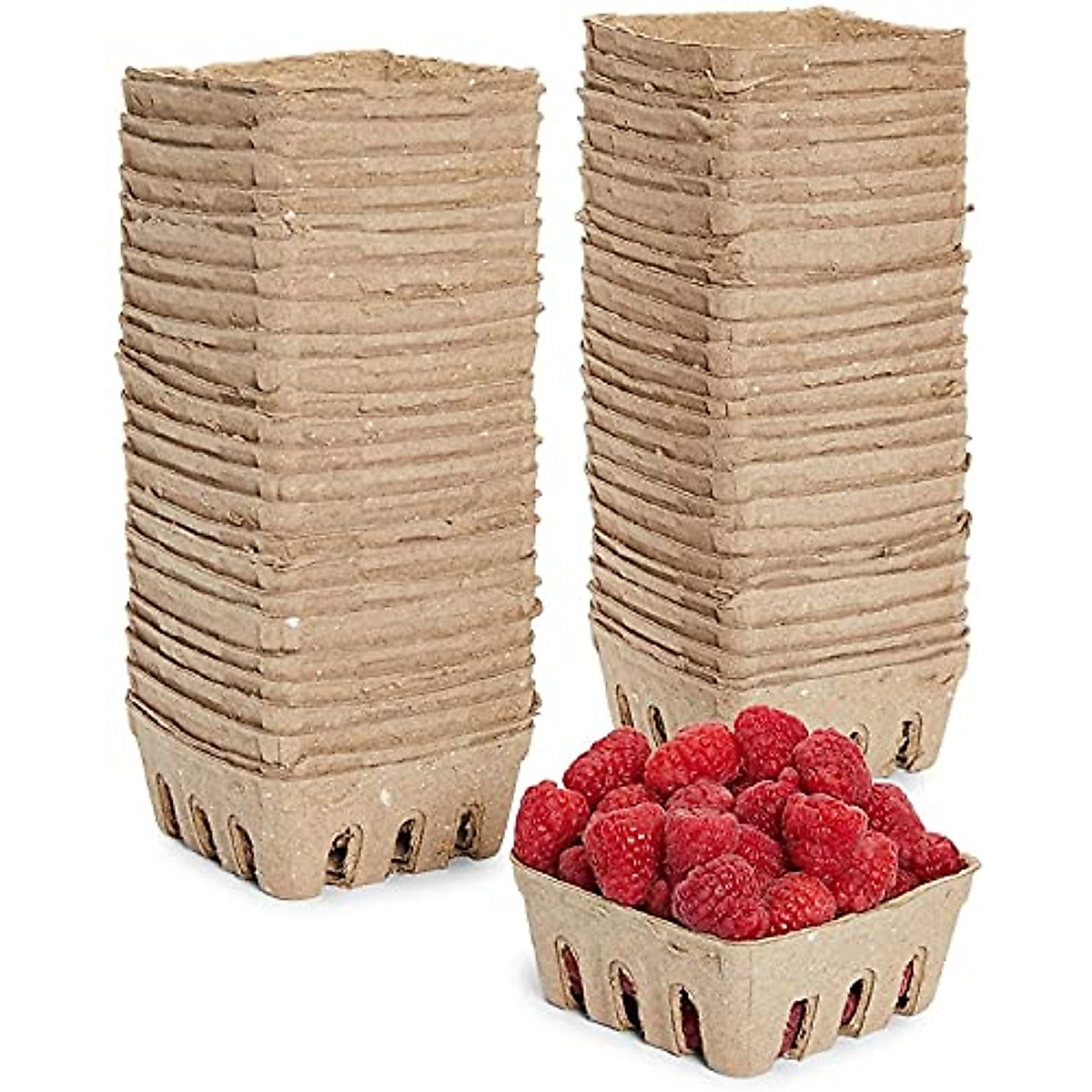 Juvale Pulp Fiber Berry Basket for Fruit (1/2 Pint, 4 x 4 x 1.81 Inches, 60 Pack)