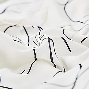 Tache Modern Abstract Floral Leaf Minimalist Line Art White Black Grey Gold Sheer Window Valance, 18x52