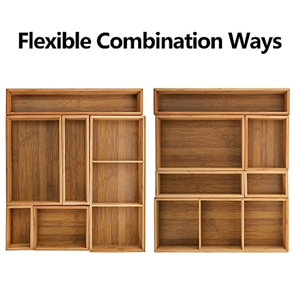 YOUEON Set of 6 Bamboo Drawer Organizer Storage Box, Adjustable Cutlery Tray Utensil Tray Silverware Organizer Multi-Use for Desk, Closet, Bathroom, Office, Makeup, Jewelry