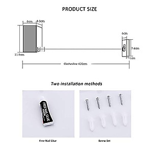ELLO&ALLO Adhesive Retractable Clothesline with Adjustable Stainless Steel Rope String Hotel Indoor Clothes Dryer, Wall Mounted Shower Drying Line for Bathroom, 13.8 Feets (White)