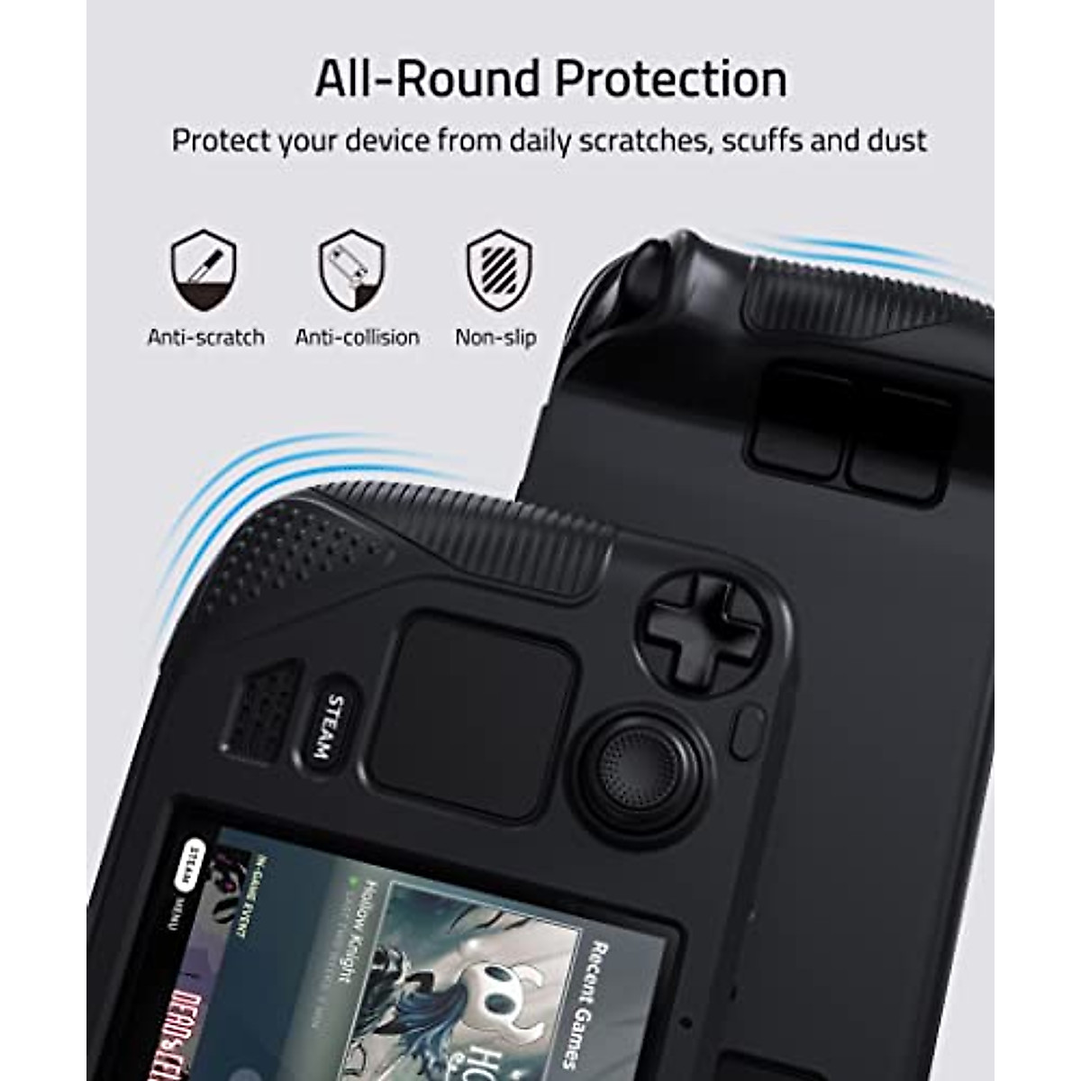 Syntech Protective Case Compatible with Steam Deck Accessories Console, All-Round Protection with Non-Slip Thumb Grips, Anti-Slip & Scratch, Silicone Cover for Enhanced Fit and Alignment-Black