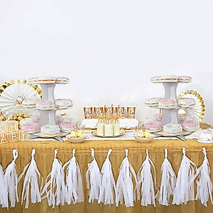 2 Set White and Gold 3-Tier Round Cardboard Cupcake Stand for 24 Cupcakes Perfect for Oh Baby Bridal Shower Birthday Party Supplies (White)