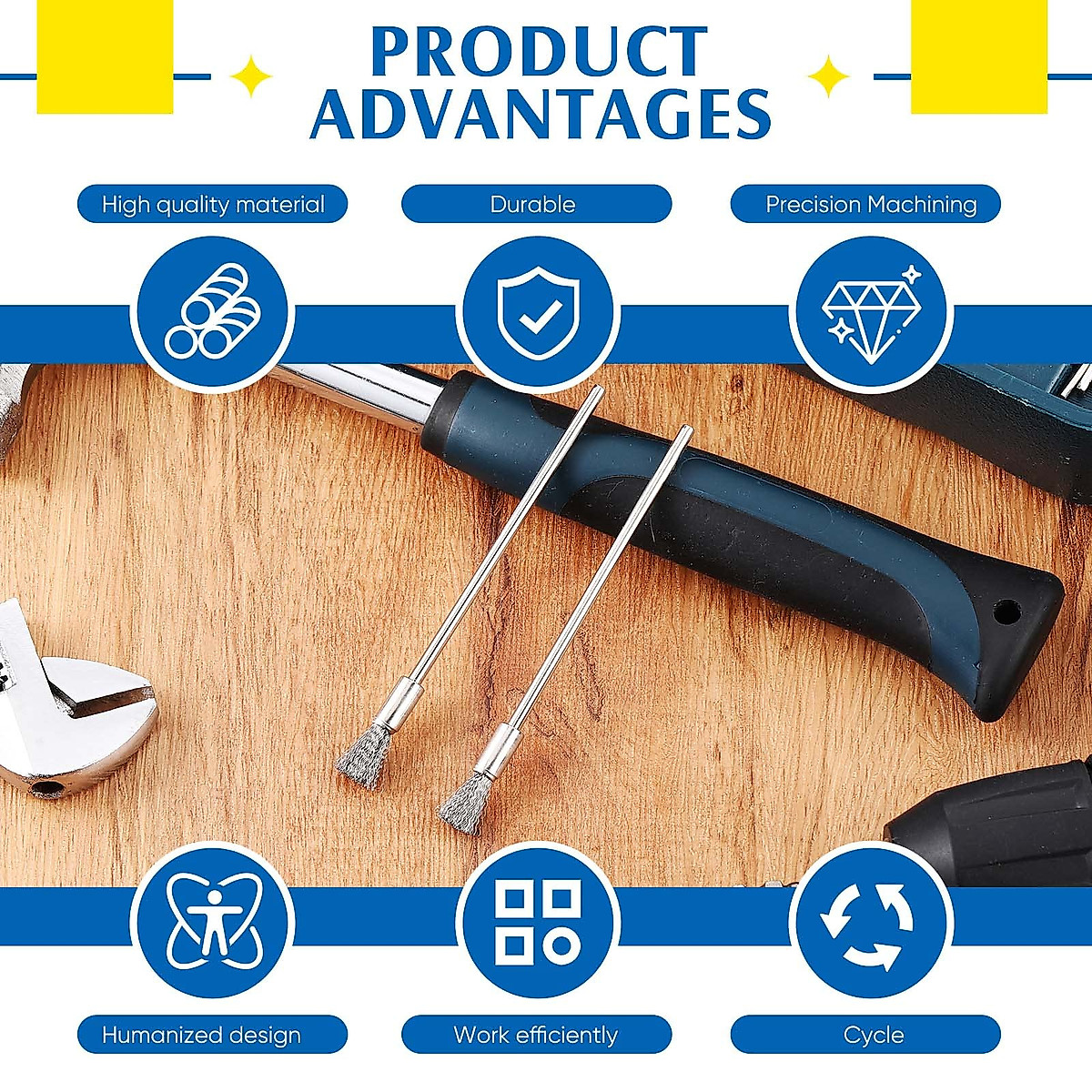 10 Pcs Wire Brush Extended Steel Cleaning End Brushes Pen Stainless Steel Wire Brush 3 mm Mandrel Rust Paint Removal Bits Polishing Rotary Tool Accessories, 6 mm End Brush