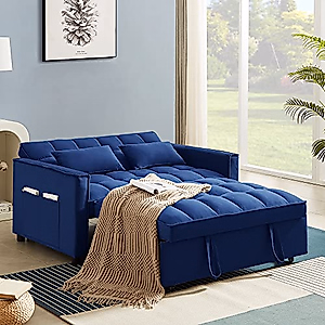 HABITRIO Modern 55.2" Pull Out Sleep Sofa Bed 2 Seater Loveseats Sofa Couch with Adjsutable Backrest and Lumbar Pillows for Apartment Office Living Room