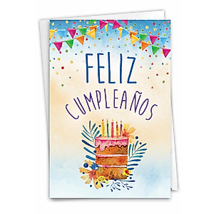 NobleWorks - 1 Spanish Birthday Card with Envelope - Hispanic Latino Celebration Card for Birthdays - Maravilloso Dia C9327BDG-SL