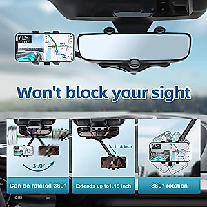 2 Pack Rearview Mirror Phone Holder for Car Multifunctional 360° Rotatable Retractable Car Phone Holder Mount ,Universal Cell Phone Holder Fit All Car and Phone, Charging Cable Included