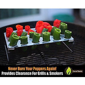 Cave Tools Jalapeno Corer Tool Grill Topper for Cooking Peppers, Chicken Legs & Wings or Chili - 24 Capacity Racks- BBQ Grill and Smoker Accessories, Dishwasher Safe