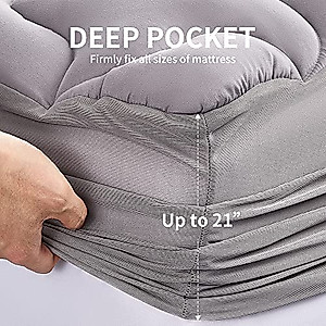 SLEEP ZONE Mattress Pad Twin XL Cooling Mattress Topper, Quilted Fitted Mattress Cover, Machine Washable, Soft Fluffy Down Alternative, Deep Pocket 8~21 inch (Grey, Twin XL)