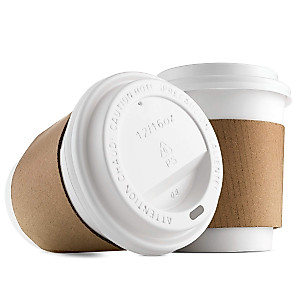 NYHI 200 Pack 8 oz White Paper Disposable Coffee Cups With Lids And Sleeves Hot Cold Beverage Drinking Cup for Water Juice Coffee or Tea