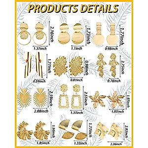 CASDAN 12 Pairs Gold Geometric Earrings Exaggerated Statement Earrings for Women Punk Stylish Sectored Twisted Ginkgo Leaf Earrings Jewerly Gift