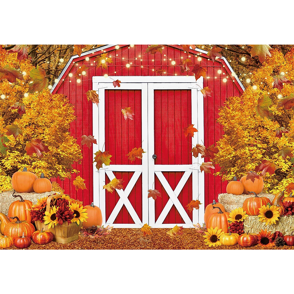 Felortte 10x8ft Polyester Fall Harvest Red Farm Backdrop for Photography Autumn Pumpkin Maple Leaves Background Thanksgiving Day Baby Shower Birthday Party Decoration Photobooth Banner Props