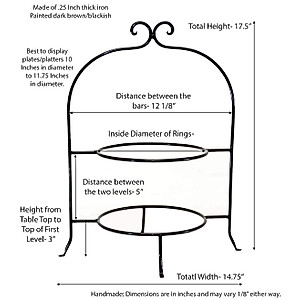 Laredo Import Wrought Iron Two Tier Plate Rack, 8 Inch Diameter Rings-17.5 Inches High