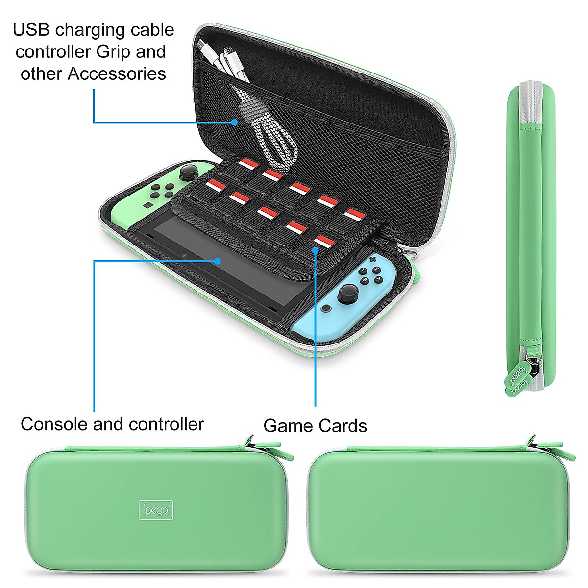 Accessories Bundle Compatible for Nintendo Switch OLED 2021, Essential Protection Kits with Carrying Case, Screen Protector, Cards Storage Case, Hand Grips, Cover for JoyCon & Thumb Grip Caps