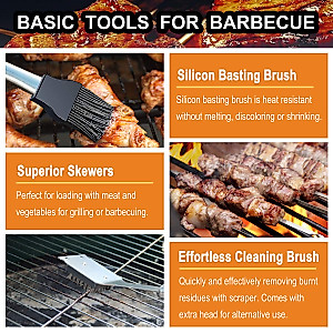 grilljoy 20PCS Heavy Duty BBQ Grill Tools Set - Extra Thick Stainless Steel Spatula, Fork& Tongs - Complete Barbecue Accessories Kit in Aluminum Storage Case - Perfect Grill Gifts for Men