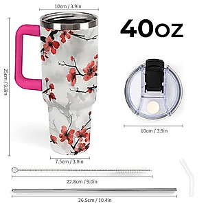 Cherry Flower 40 Oz Tumbler Insulated Stainless Steel Water Bottle Travel Mug Car Cup with Handle And Straw
