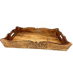 Snuglily Rustic Rectangle Farmhouse Tray Decorative Tray Hand Carved Soild Wood Antique Handcrafted Tray Ottoman Rectangle Tray 15 inch x 11 inch