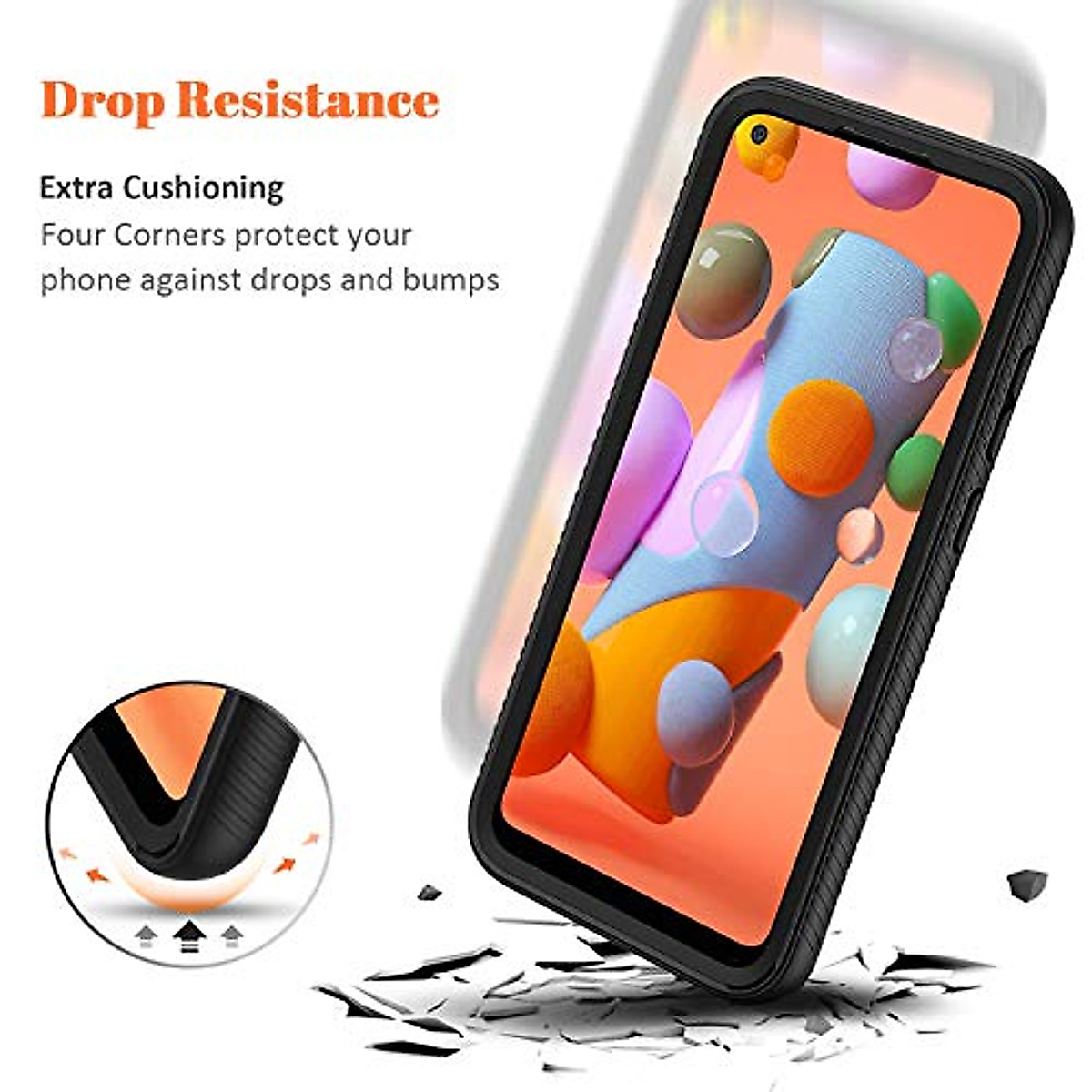 seacosmo Samsung A11 Case, Full Body Shockproof Cover [with Built-in Screen Protector] Slim Fit Protective Phone Case for Samsung Galaxy A11 – Black/Clear