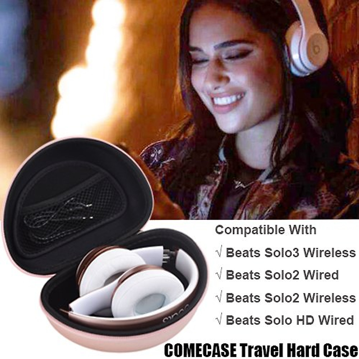 Hard Carrying Case for Oculus Quest 2 All-in-One VR Gaming Headset with Rose Gold Carrying Case Compatible for Beats Solo3 / Beats Solo2