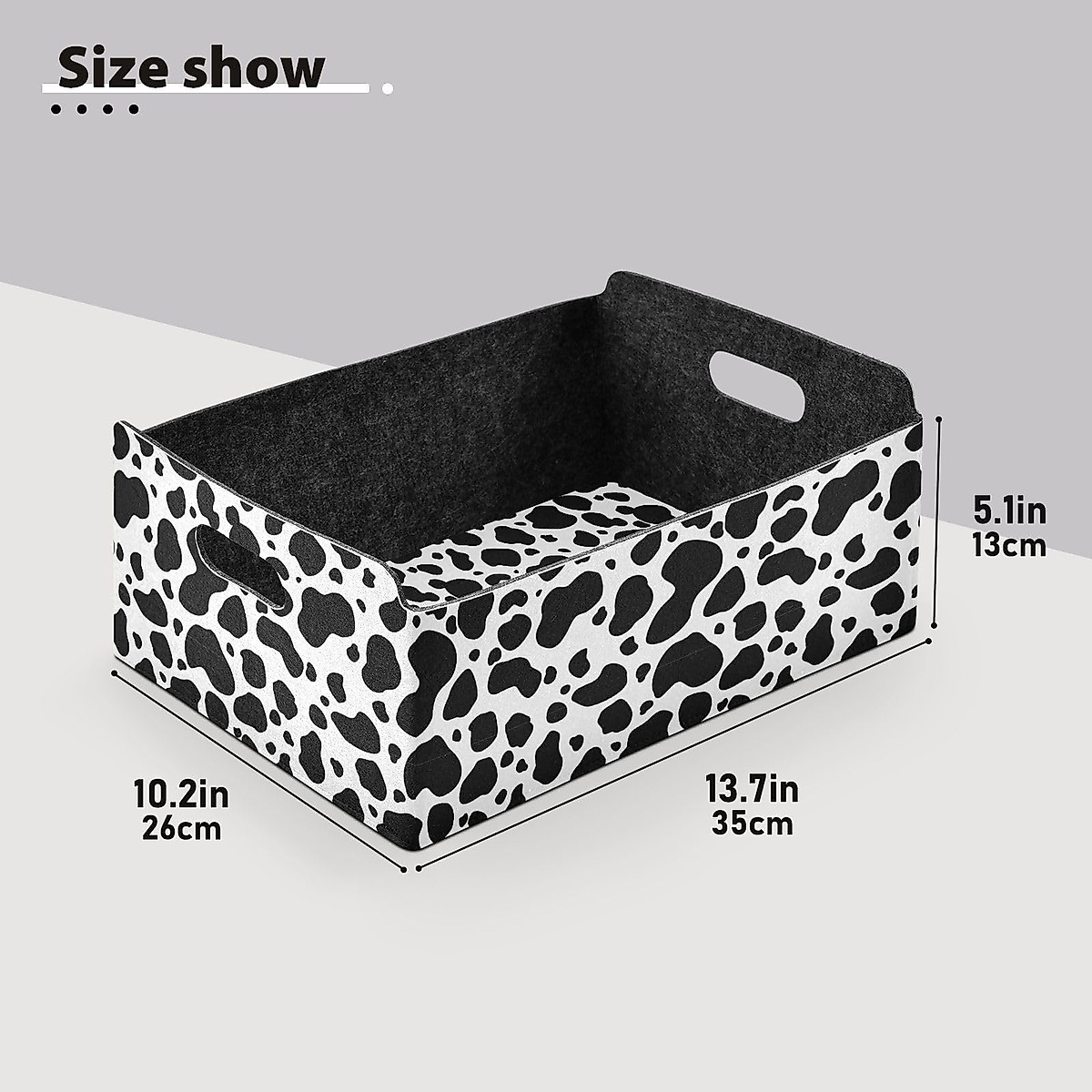 Kigai Cow Storage Basket, Foldable Open Storage Bins with Double Handle, Felt Storage Boxes for Office Desk, Rectangular Closet Organizer Containers for Home Bedroom