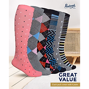 Pembrook Light Compression Socks for Women - 6 Pairs | 8-15 mmHg Compression Socks Women | Polkadots, Polkadots, Argyle, Striped Compression Socks Women | Cotton Compression Socks for Women
