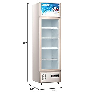 VEVOR Commercial Refrigerator,Display Fridge Upright Beverage Cooler, Glass Door with LED Light for Home, Store, Gym or Office, (11 cu.ft. Single Swing Door)