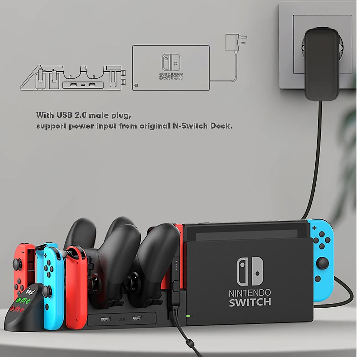Charging Dock for Nintendo Switch, Charging Station for Nintendo Switch Joy Cons and Nintendo Switch Pro Controllers with LED Indicator