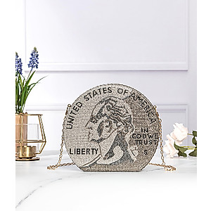 Covelin Women's Dollar Coin Handbag Rhinestone Purse Evening Clutch Bag Grey