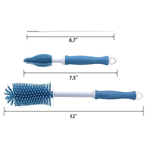 Silicone Bottle Cleaning Brush, 12" Long Handle Water Bottles Cleaner for Baby Bottles, Sports Bottle, Vase, Glassware, and Smaller Diameter Bottle Openings