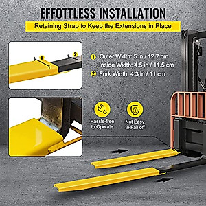 BestEquip Pallet Fork Extension 84 Inch Length 4.5 Inch Width, Heavy Duty Alloy Steel Fork Extensions for forklifts, 1 Pair Forklift Extension, Yellow
