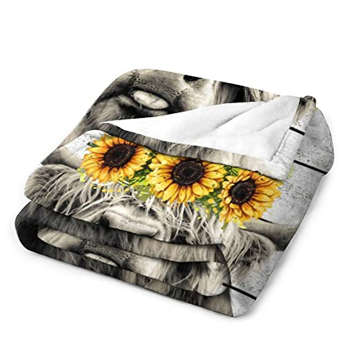 rumwall Highland Cow Blanket Sunflower Cow Flannel Throw Blanket for Living Room Couch Bed Sofa Kids Adults All Seasons 50"X40"