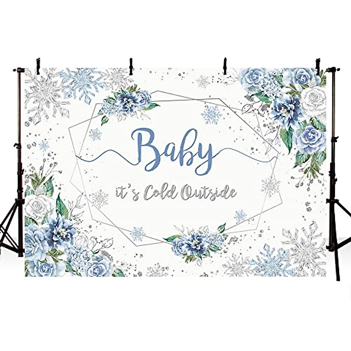 MEHOFOND Baby It's Cold Outside Backdrop Snowflake Boy Baby Shower Party Decorations Winter Wonderland Photography Background Snowfall Banner Ice Blue White Floral Studio Props 7x5ft