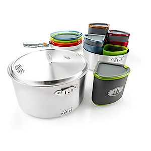 GSI Outdoors Glacier Stainless Camper 4 Person Packable Cookware & Dinnerware Set for Camping or Backpacking