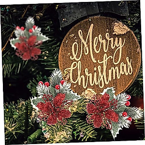 NOLITOY 4pcs Christmas Decor Flower Vases Decorative Clips Artificial Xmas Poinsettia Flowers Christmas Vase Decors Fake Poinsettia Flower Artificial Flower Pine Needles Decorations Metal