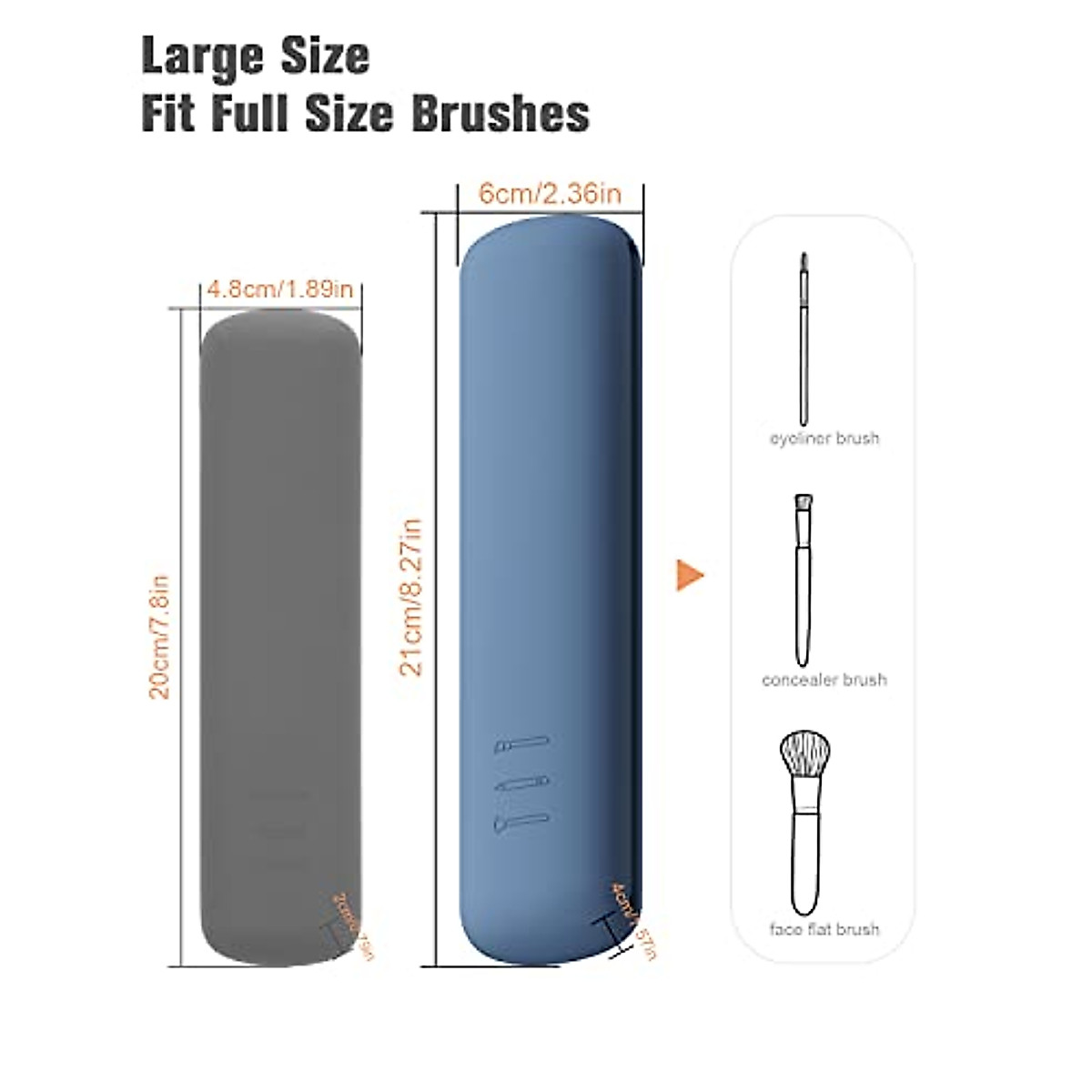 FERYES Large Travel Makeup Brush Holder, Magnetic Anti-fall Out Silicon Portable Cosmetic Face Brushes Holder, Soft and Sleek Makeup Tools Organizer for Travel- (8.27 * 2.36 * 1.57)